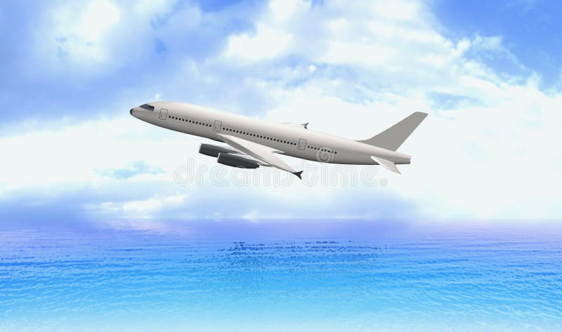 Plane over the sea stock illustration. Illustration of height - 91909351