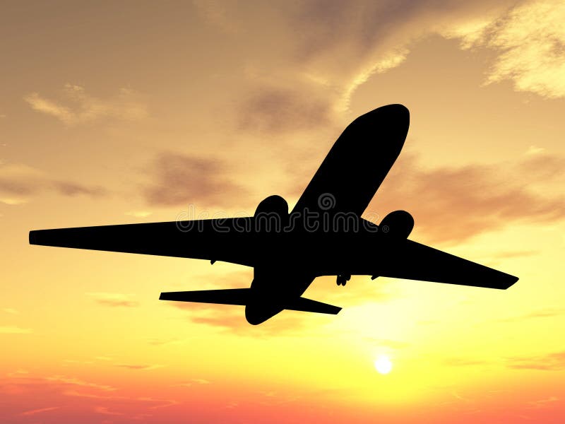 Tropical Sunset with Airplane. Stock Illustration - Illustration of ...