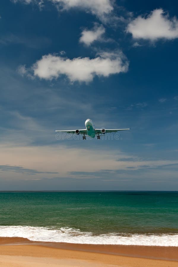 Plane Over a Tropical Beach Stock Image - Image of evening, heaven ...