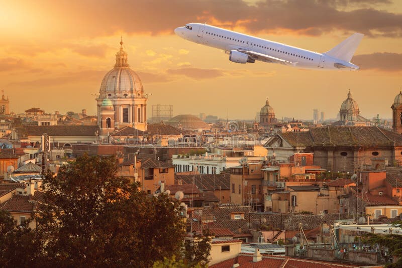 Plane Over the Vatican at Sunny Sunset Stock Photo - Image of basilica ...