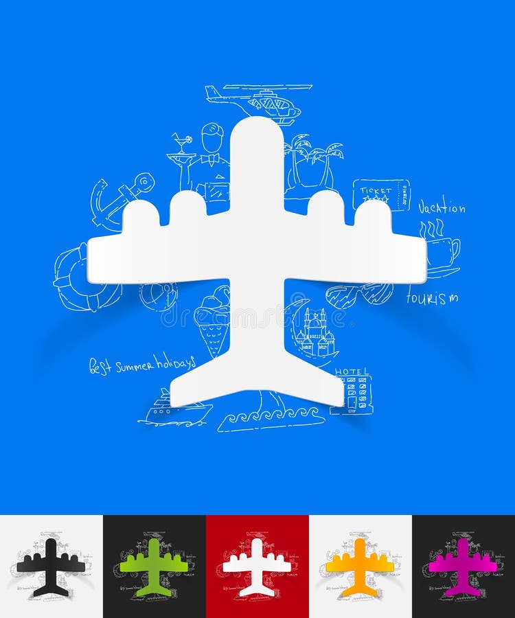 Plane Paper Sticker with Hand Drawn Elements Stock Vector ...
