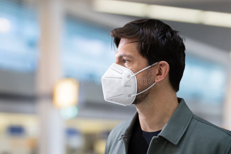 Plane Passenger in Airport Wearing Facemask Stock Image - Image of ...