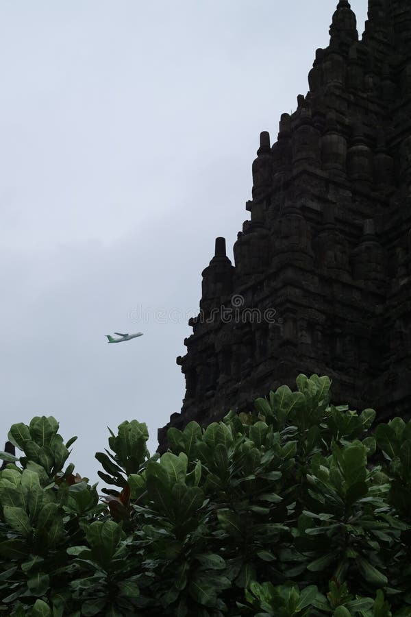 Plane Passing the Side of Prambanan Temple Stock Image - Image of wall ...