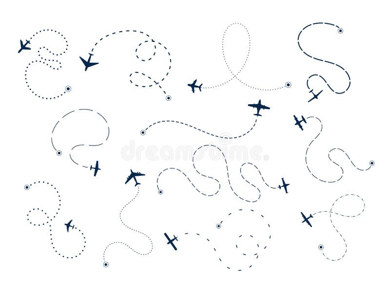 Plane Paths. Route Lines, Airplane Path Flight. Dotted Way, Adventure ...