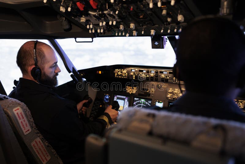 Plane Pilot Pushing Buttons To Start Power on Dashboard Control Stock ...