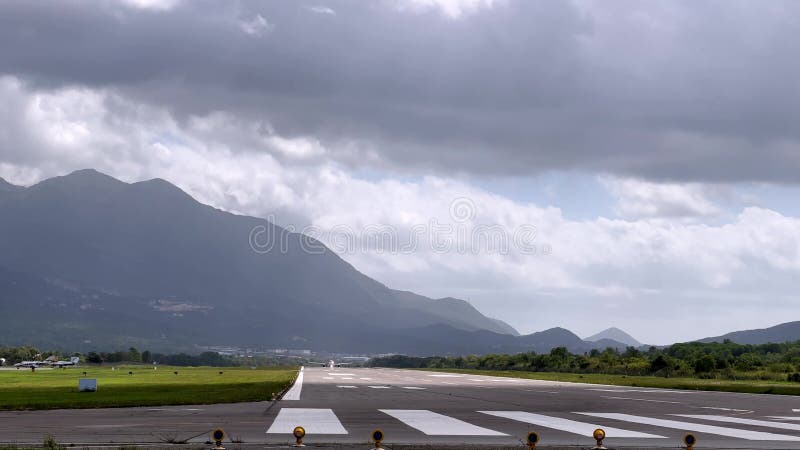 Plane Rolls Down the Runway in Preparation for Takeoff Stock Footage ...