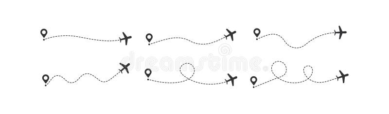 Plane Route Icon Set. Airplane Path Vector Stock Vector - Illustration ...