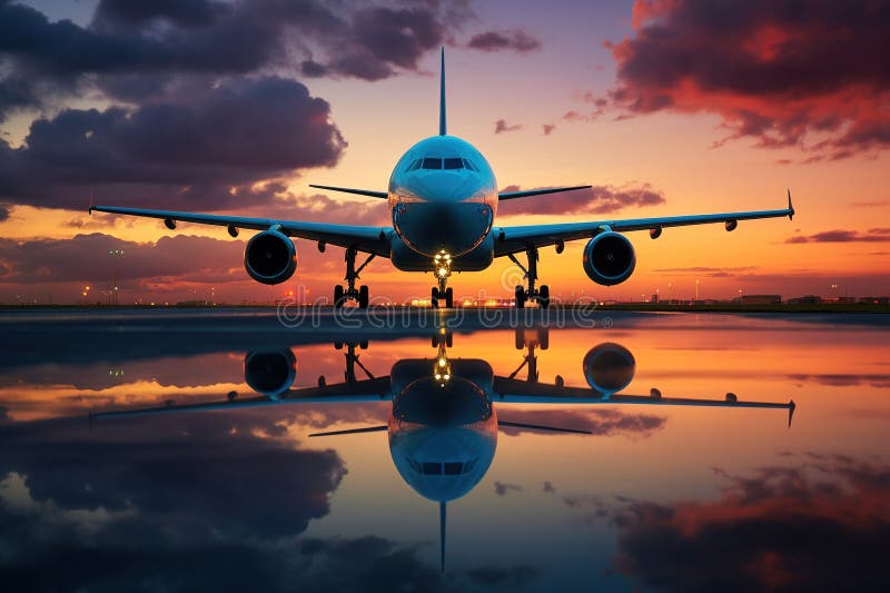 Plane on the Runway at Sunset Stock Photo - Image of building ...