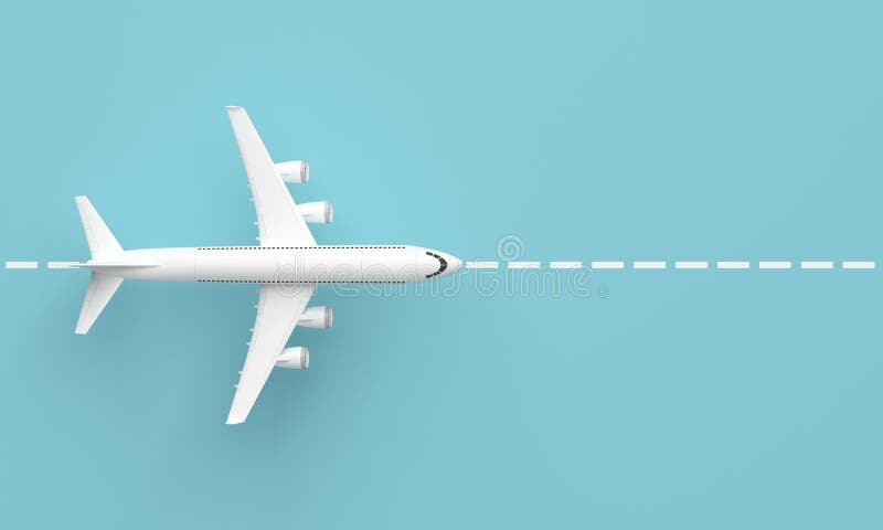 Plane on the Runway. Top View and Blue Background. 3d Rendering Stock ...