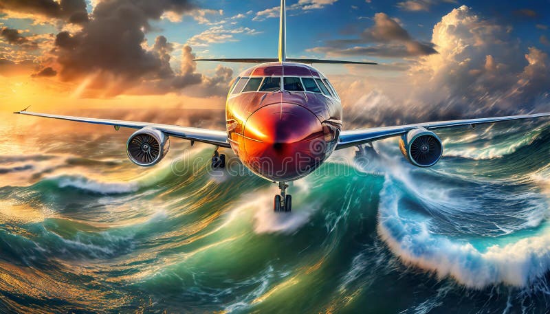 The plane and the sea stock illustration. Illustration of airliner ...