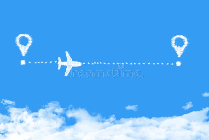 Plane Shape Clouds Flight Route with Start Point and Dash Line Trace ...