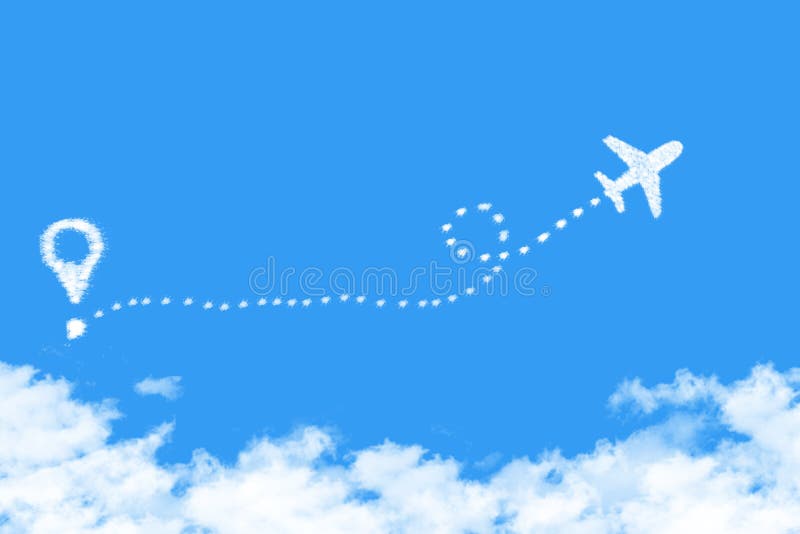 Plane Shape Clouds Flight Route with Start Point and Dash Line Trace ...