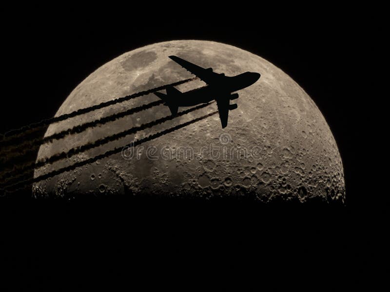 Plane Silhouette Over Half Moon Stock Photos - Free & Royalty-Free ...