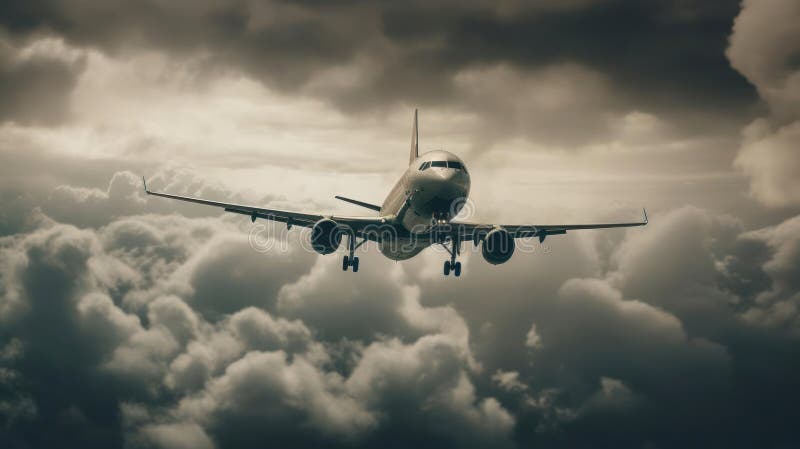 A Plane Flying through a Cloudy Sky Created with Generative AI Stock ...