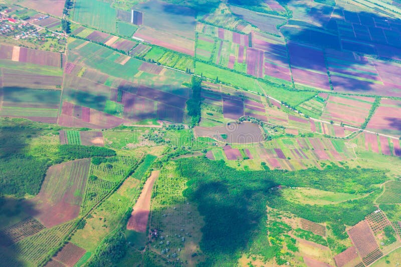 Plane Soars Above a Lush Green Fields Stock Image - Image of aerial ...