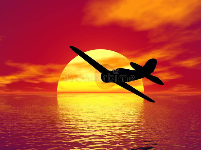 Plane and sunset stock illustration. Illustration of scarlet - 1939702