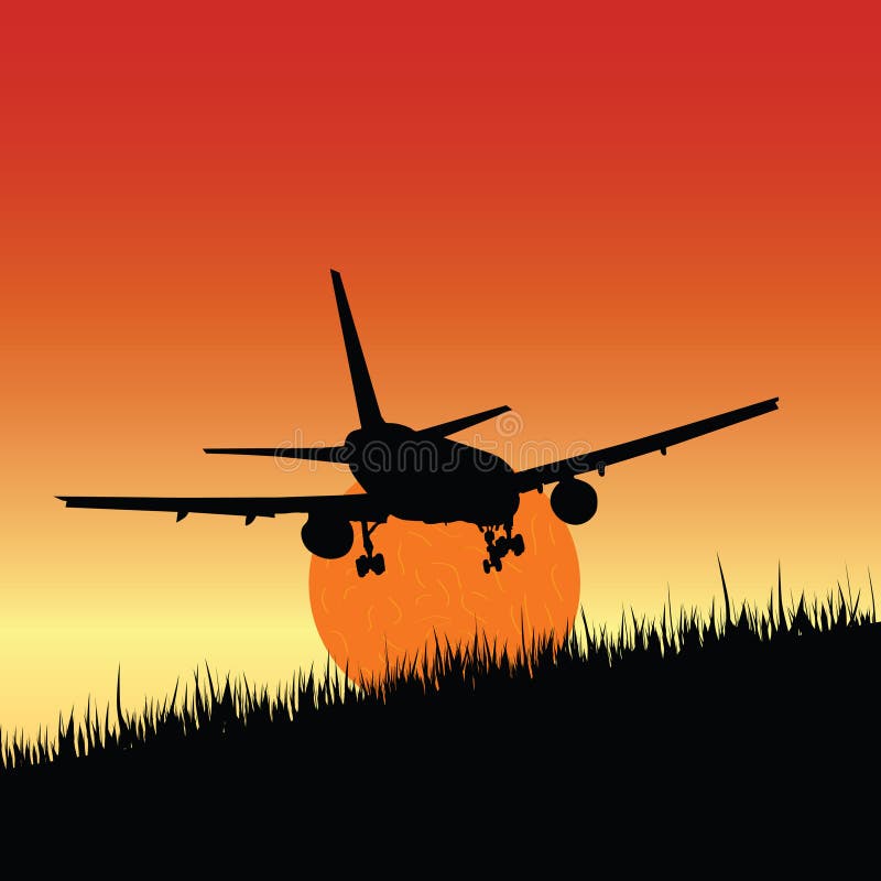 Plane and Sunset Art Vector Illustration Stock Vector - Illustration of ...
