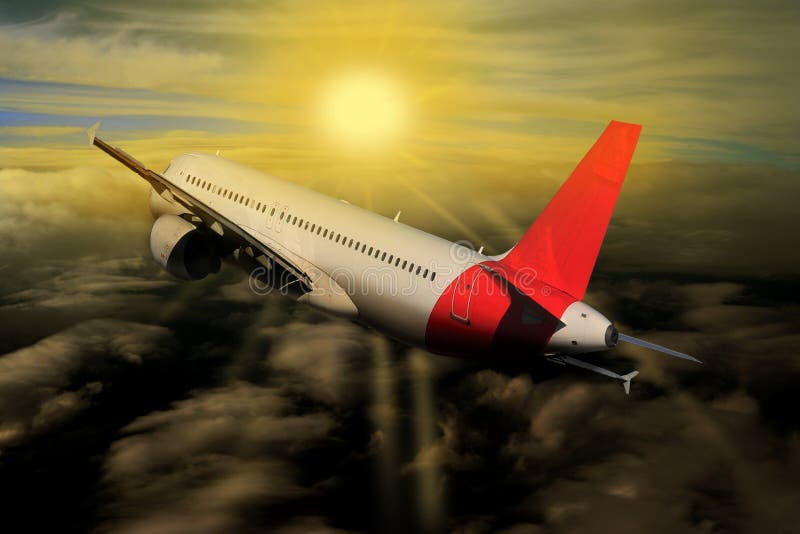 Plane Sunset Risen Sun Clouds on the Plane Nature Background Stock ...
