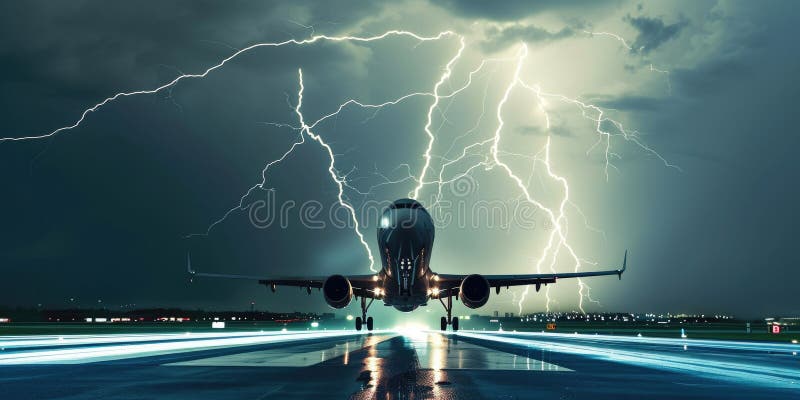 Plane Suspended in Electrifying Lightning. Stock Illustration ...