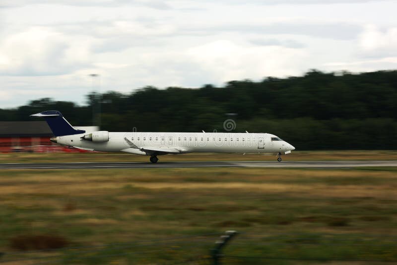 Plane on Take-off. Large Plane on the Runway. from the Side Stock Photo ...