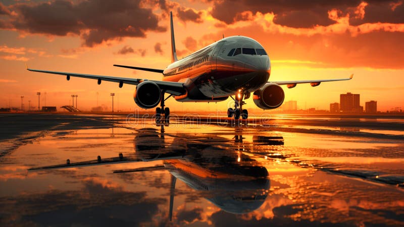 A Plane Take Off from the Runway at Sunset Stock Photo - Image of ...