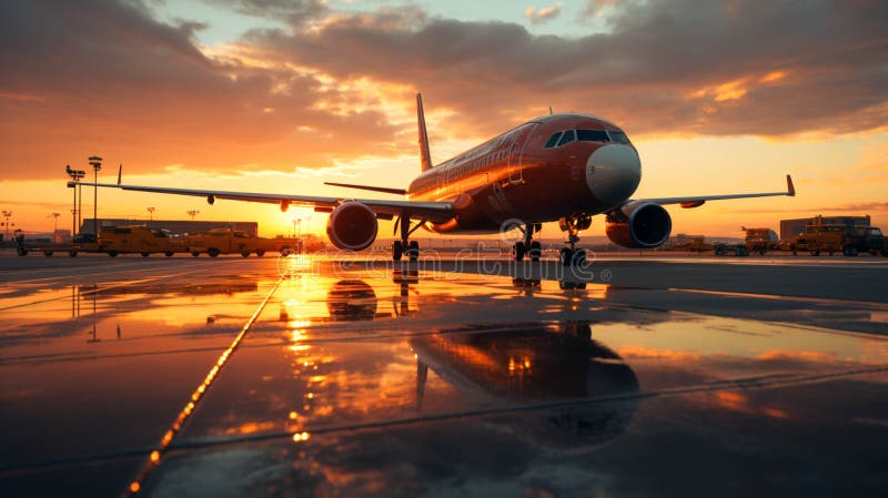 A Plane Take Off from the Runway at Sunset Stock Image - Image of ...