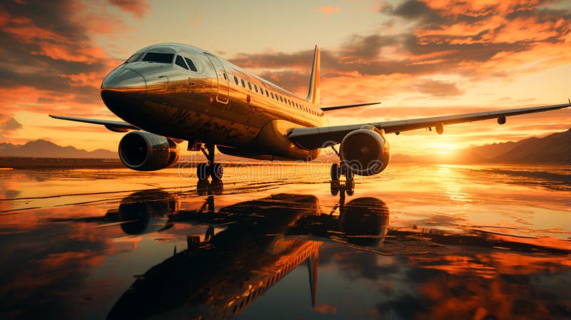 A Plane Take Off from the Runway at Sunset Stock Image - Image of ...