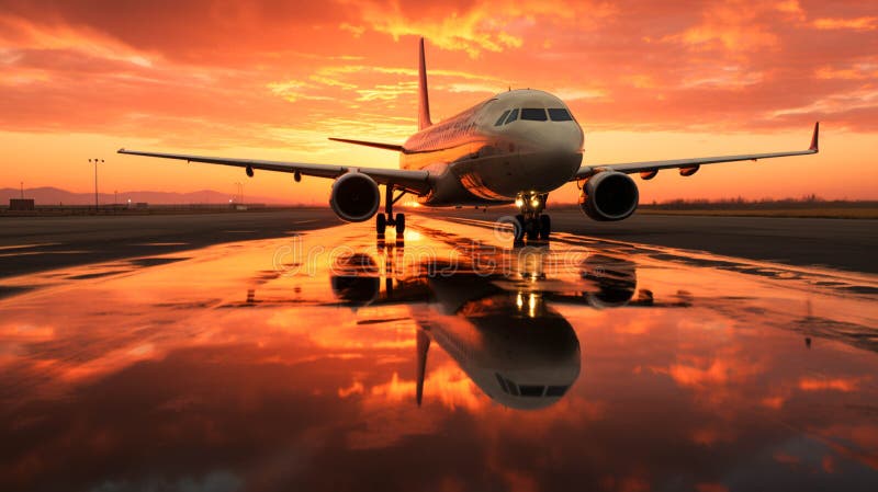 A Plane Take Off from the Runway at Sunset Stock Photo - Image of ...