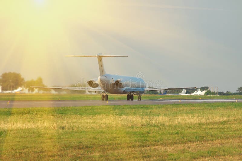 Plane takeoff on sunset stock photo. Image of takeoff - 78503938
