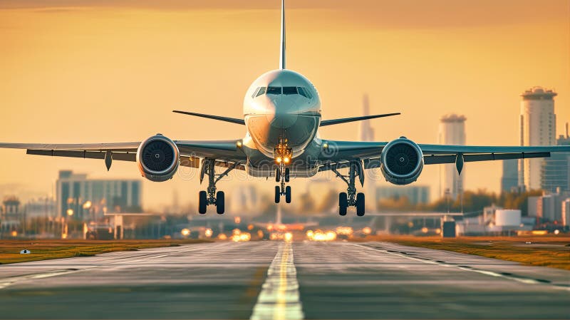 The Plane Takes Off at the Airport. Generative AI. Stock Illustration ...