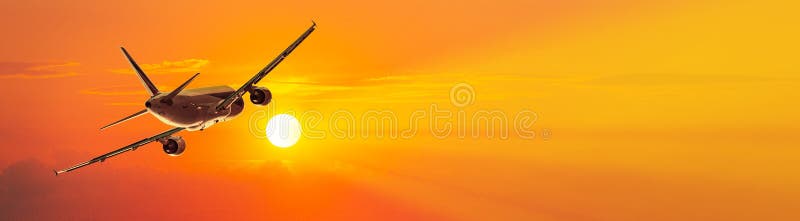 The Plane Takes Off at Sunset Stock Image - Image of orange, flight ...