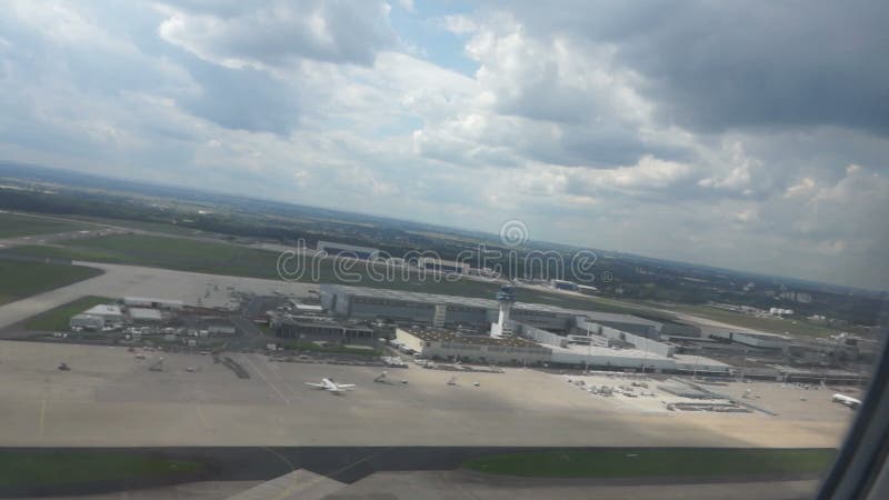 Plane Taking Off from Airport, View through Airplane Window Stock ...