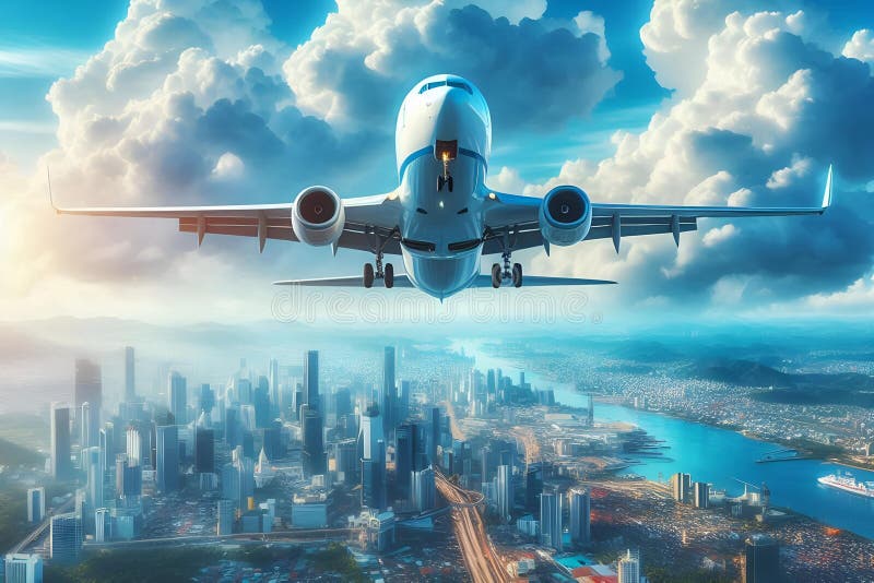 The Plane is Taking Off from the Airport with a Beautiful View Stock ...