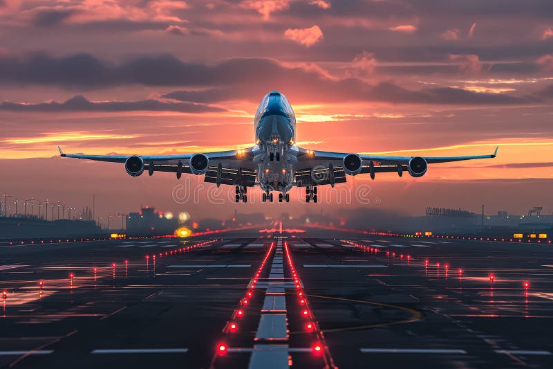 Plane is Taking Off from an Airport Runway. Stock Photo - Image of ...