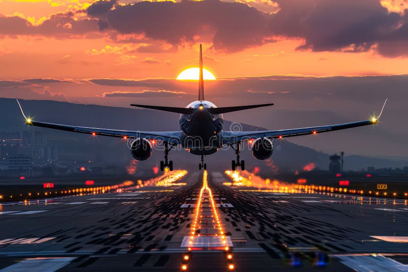 Plane is Taking Off from an Airport Runway Stock Image - Image of ...