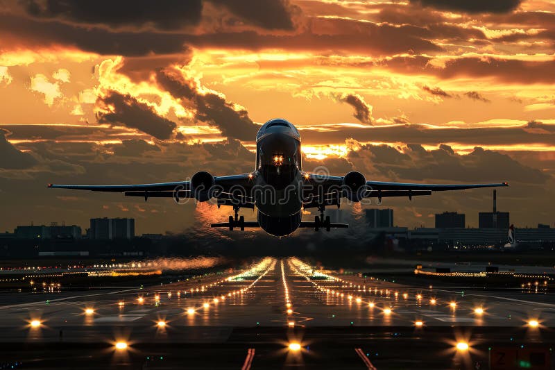 Plane is Taking Off from an Airport Runway. Stock Image - Image of ...