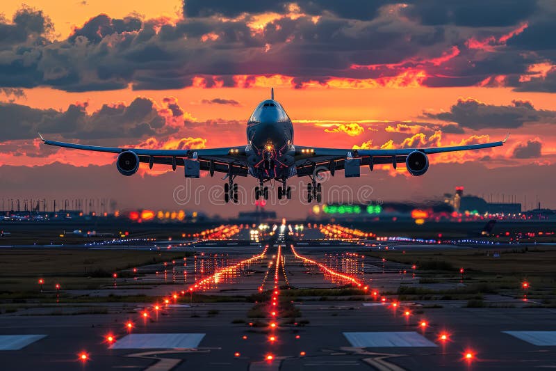 Plane is Taking Off from an Airport Runway. Stock Image - Image of ...