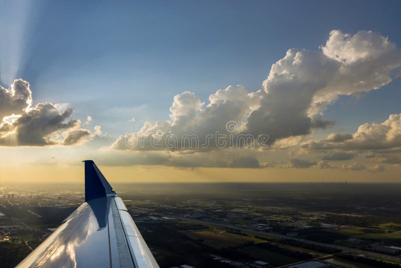 The Plane is Taking Off during a Colorful Sunset Stock Image - Image of ...