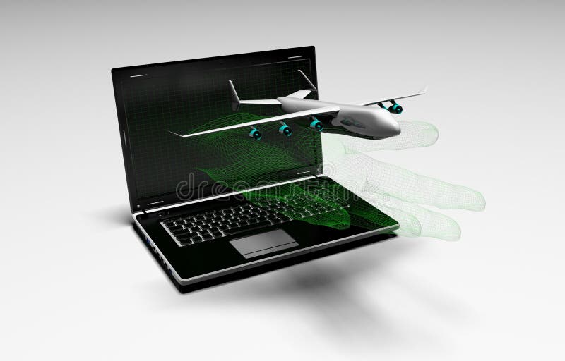Plane Taking Off from the Laptop with Binary Hand Stock Illustration ...