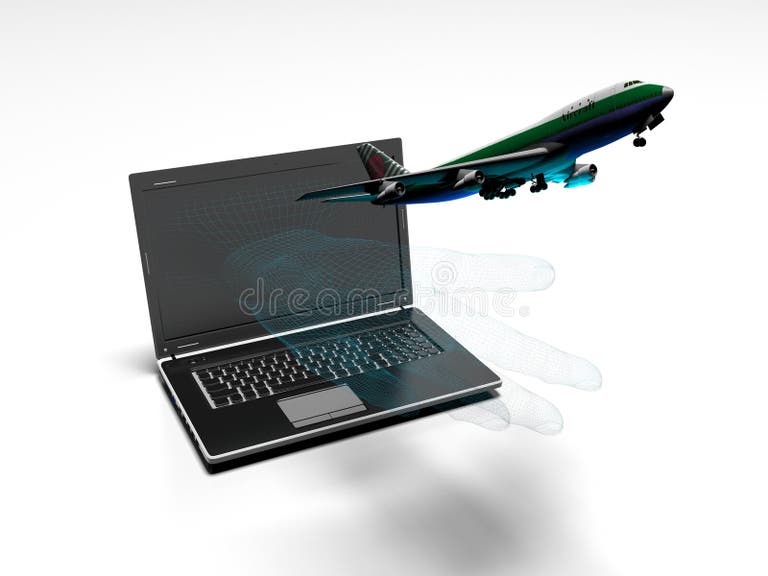 Plane Taking Off from the Laptop Hand, 3d Render Stock Image - Image of ...