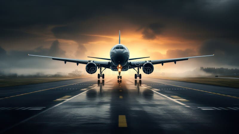 Plane Taking Off on Long Horizontal Runway Created with Generative AI ...