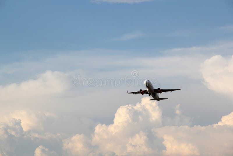 Plane Taking Off from the Runway, Flying through the Clouds, Increasing ...