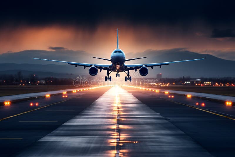 Airplane Taking Off At Night Wallpaper