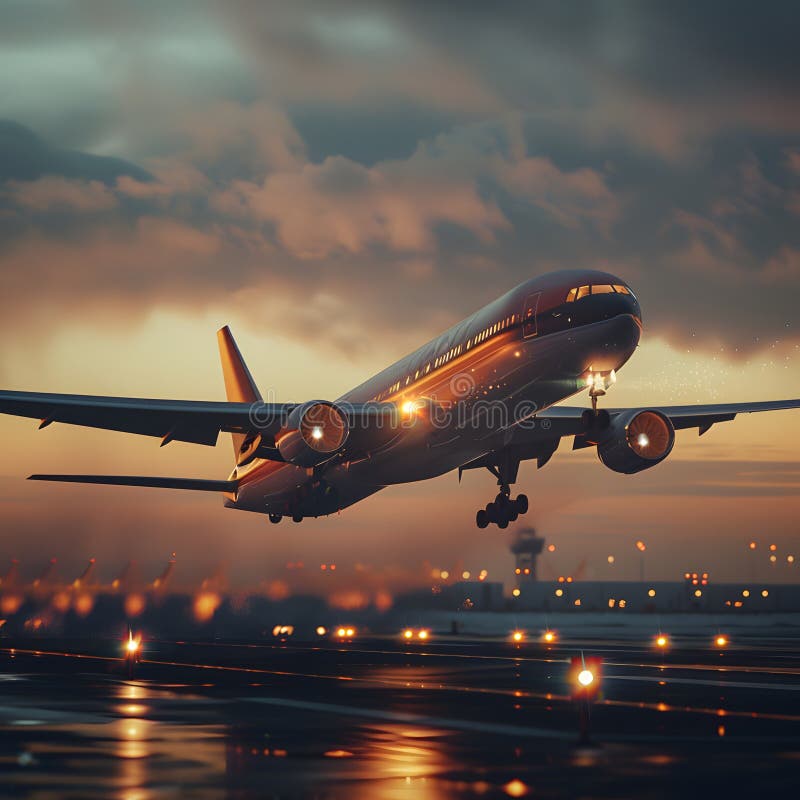 Plane Taking Off, Side View in Air Stock Illustration - Illustration of ...