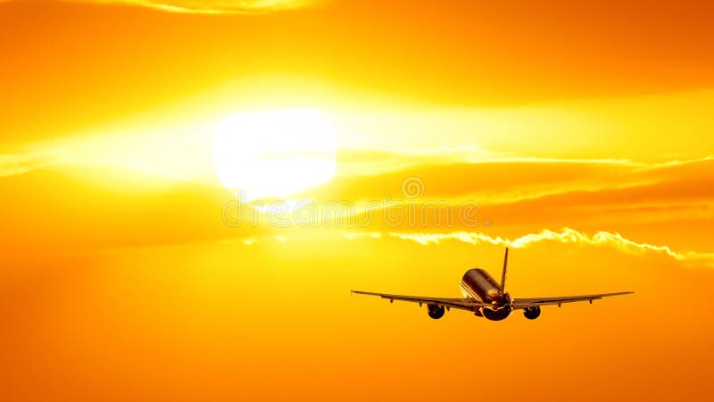 Plane is Taking Off at Sunset Stock Image - Image of passenger, summer ...