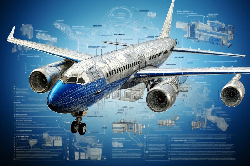 Plane Technical Details Infographic Blueprint. AI Stock Illustration ...