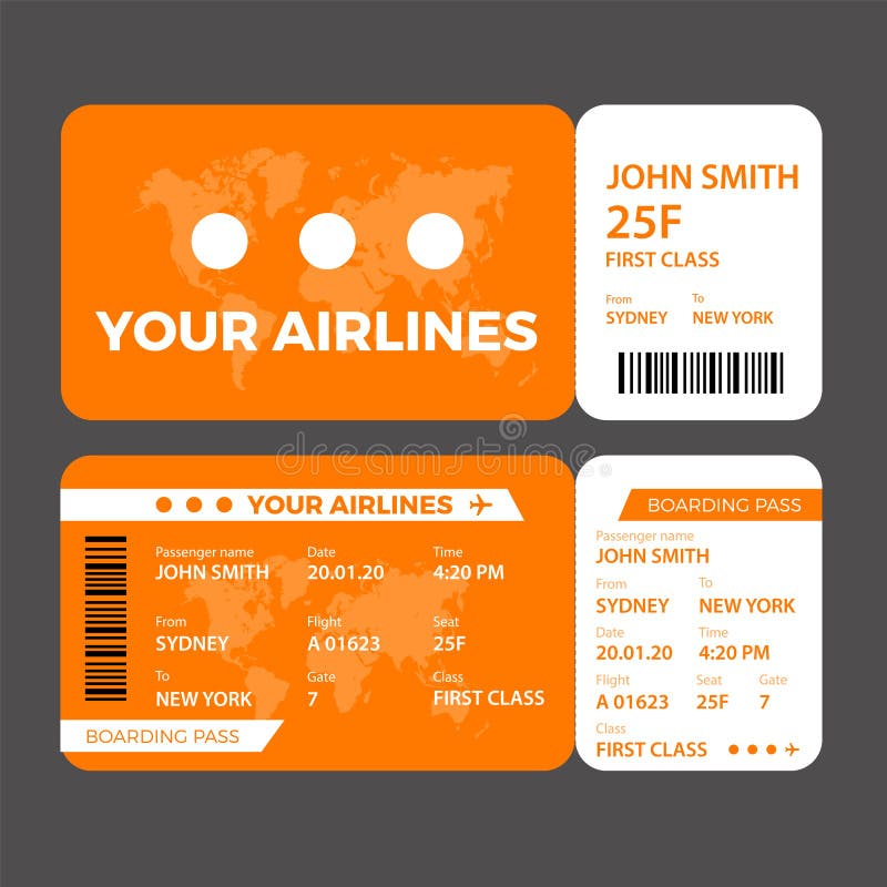 Modern Airline Ticket Design with Flight Time and Passenger Name ...