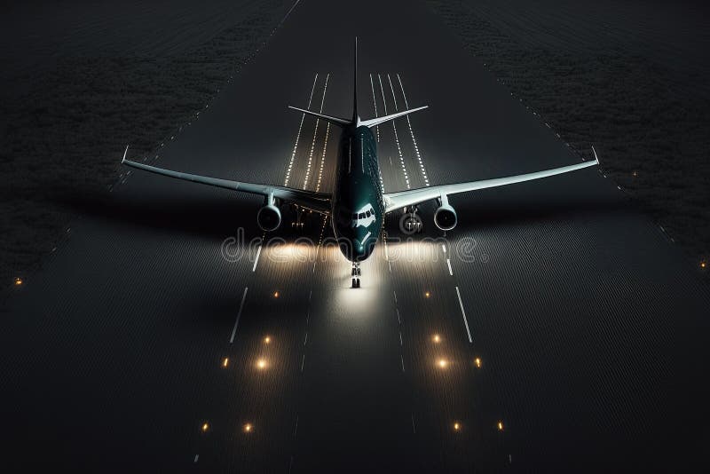 The Plane is about To Land on the Runway in the Dark. Generative AI ...