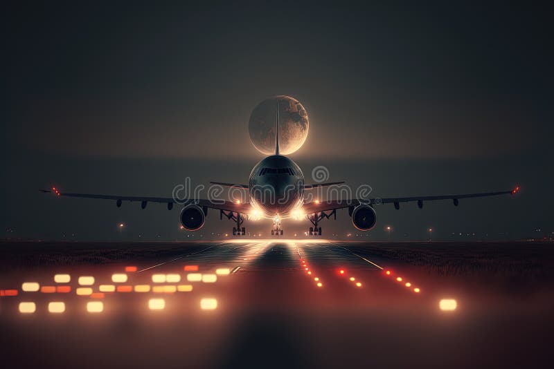 The Plane is about To Land on the Runway in the Dark. Generative AI ...