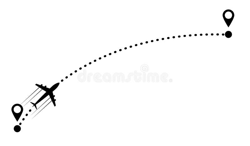 Airplane Flight Path To Location Mark. Plane Route Line Stock Vector ...